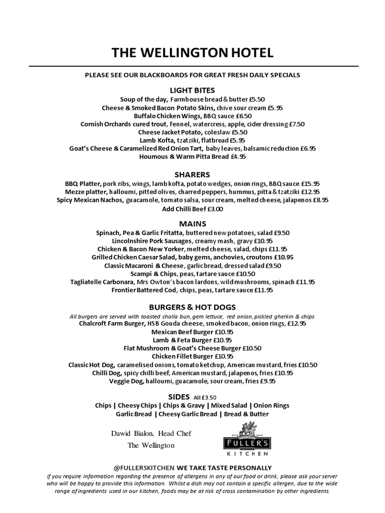 The Wellington Hotel: Light Bites | PDF | Hamburgers | French Fries