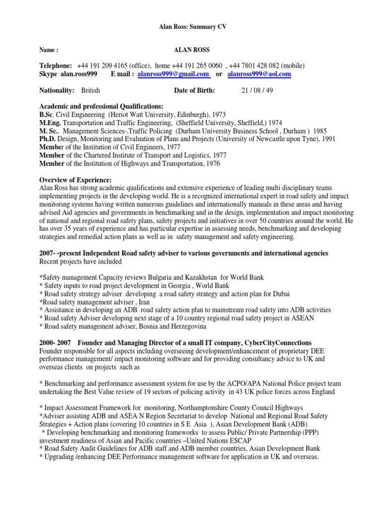 Alan Ross Summary CV PDF | PDF | World Bank | Asian Development Bank