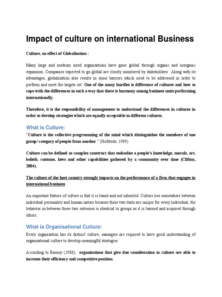 Culture's Impact on International Business | PDF | Organizational ...