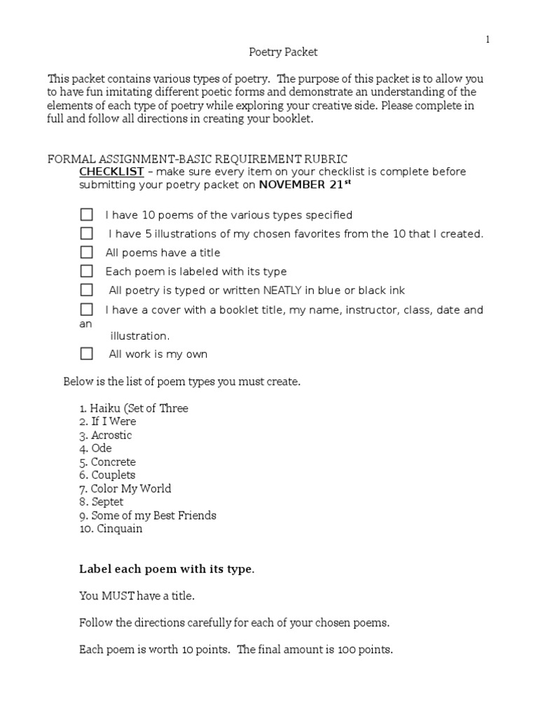 Poetry Packet 2017 Spring | PDF | Poetry | Poetics