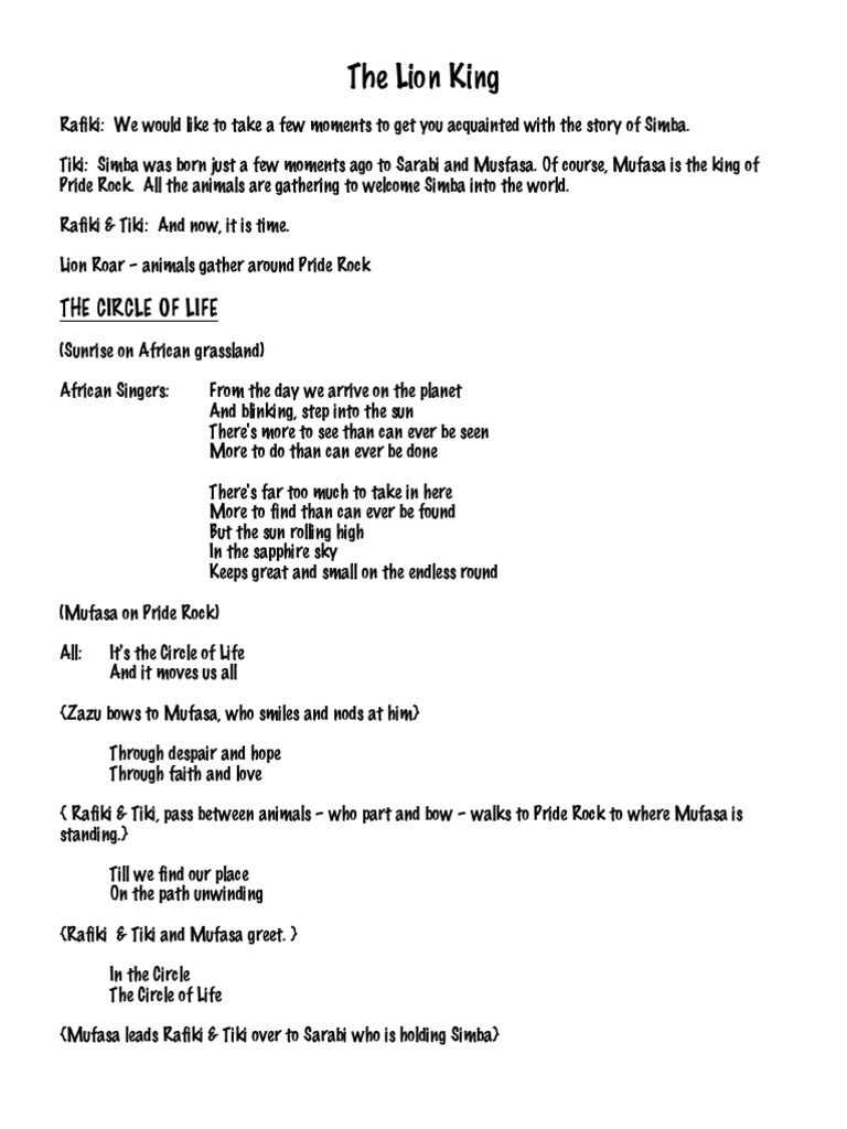 Lion King Script PDF | PDF | Entertainment (General) | Leisure