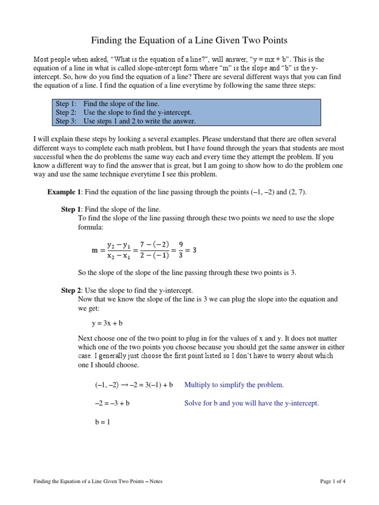 Equation Line Two Points Notes | PDF | Fraction (Mathematics) | Equations