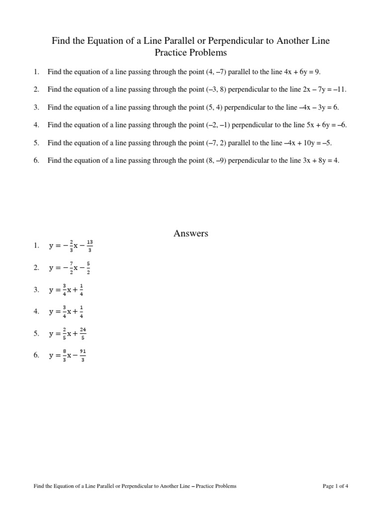 Equation Line Parallel Perpendicular Practice | PDF | Slope | Equations