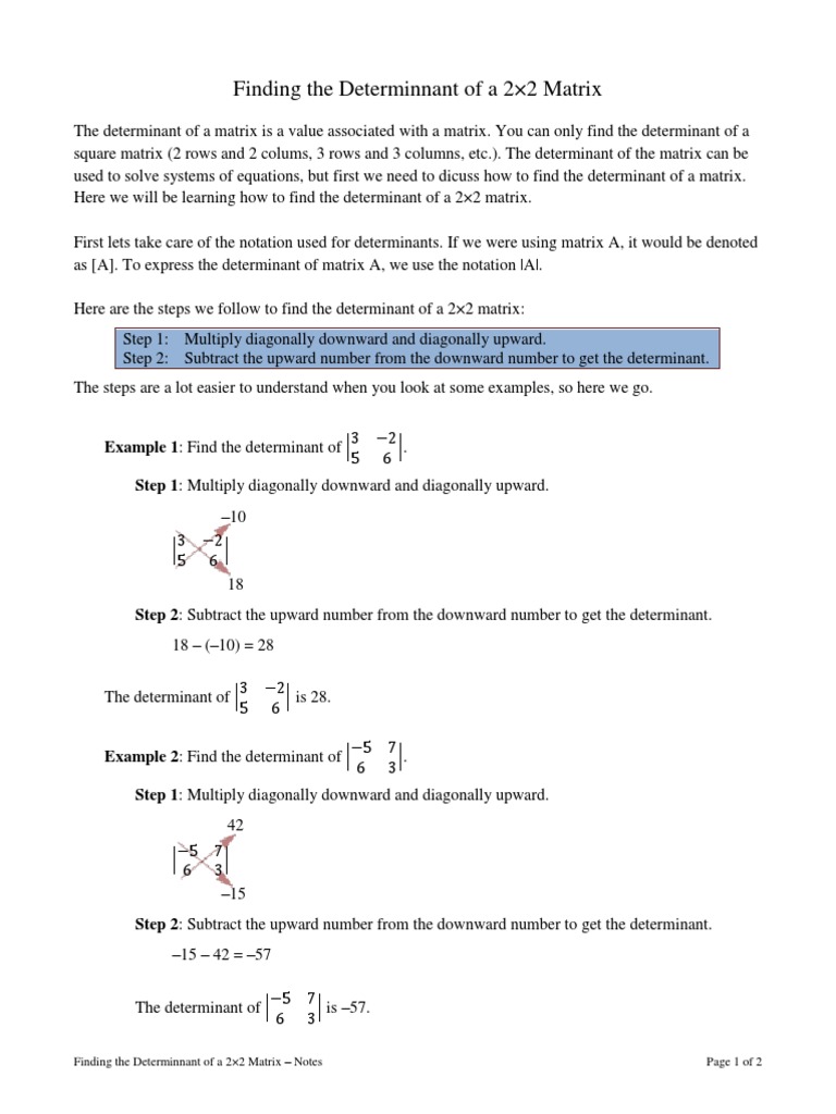 2x2 Matrix Determinant Explained | PDF