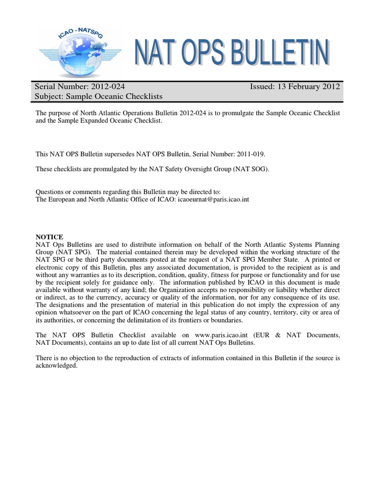 NAT OPS Checklist PDF | PDF | Air Traffic Control | Altimeter