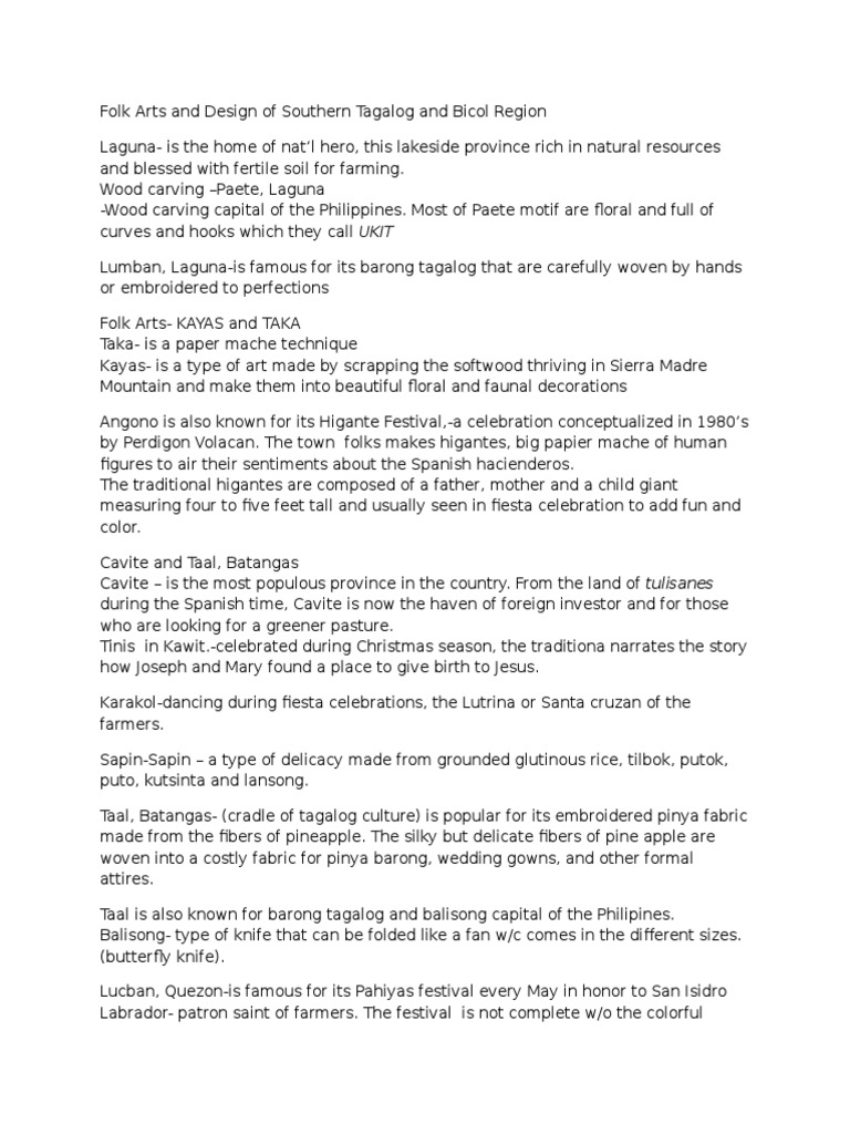 Folk Arts and Design of Southern Tagalog and Bicol Region | PDF ...
