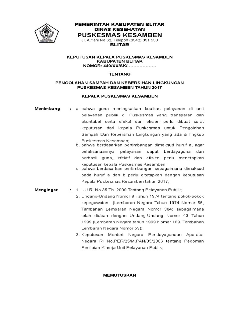 SK Pengolahan Sampah Dan Kebersihan Lingkungan | PDF