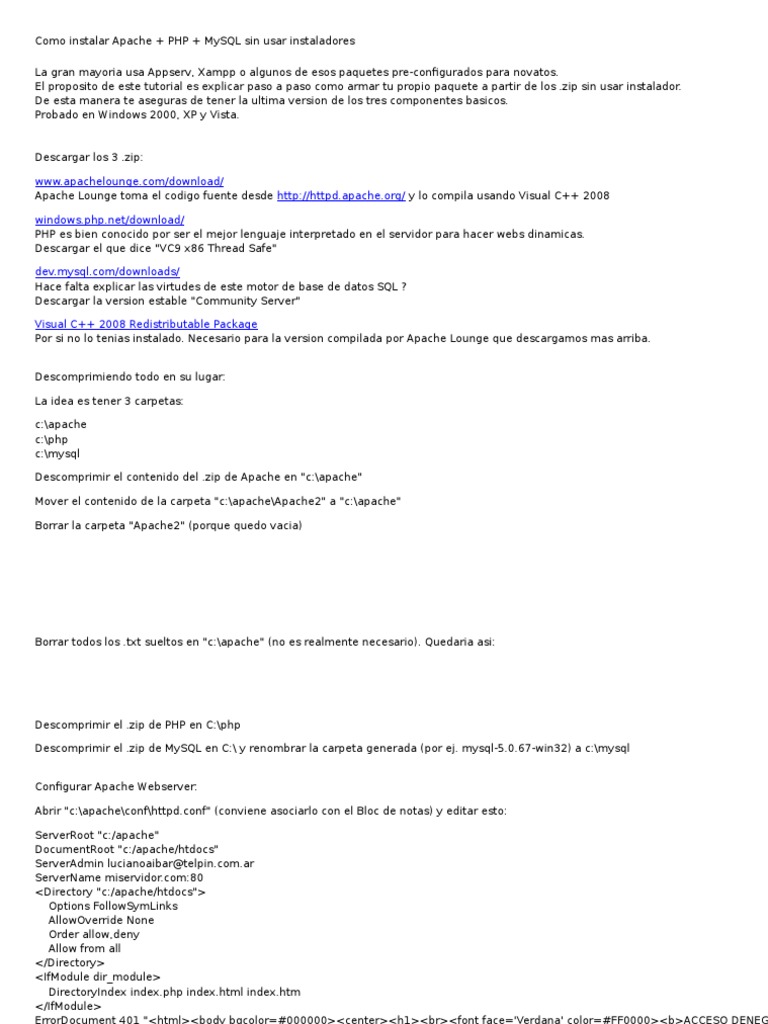 Instalar Apache PHP y Mysql | PDF | Servidor HTTP Apache | Php