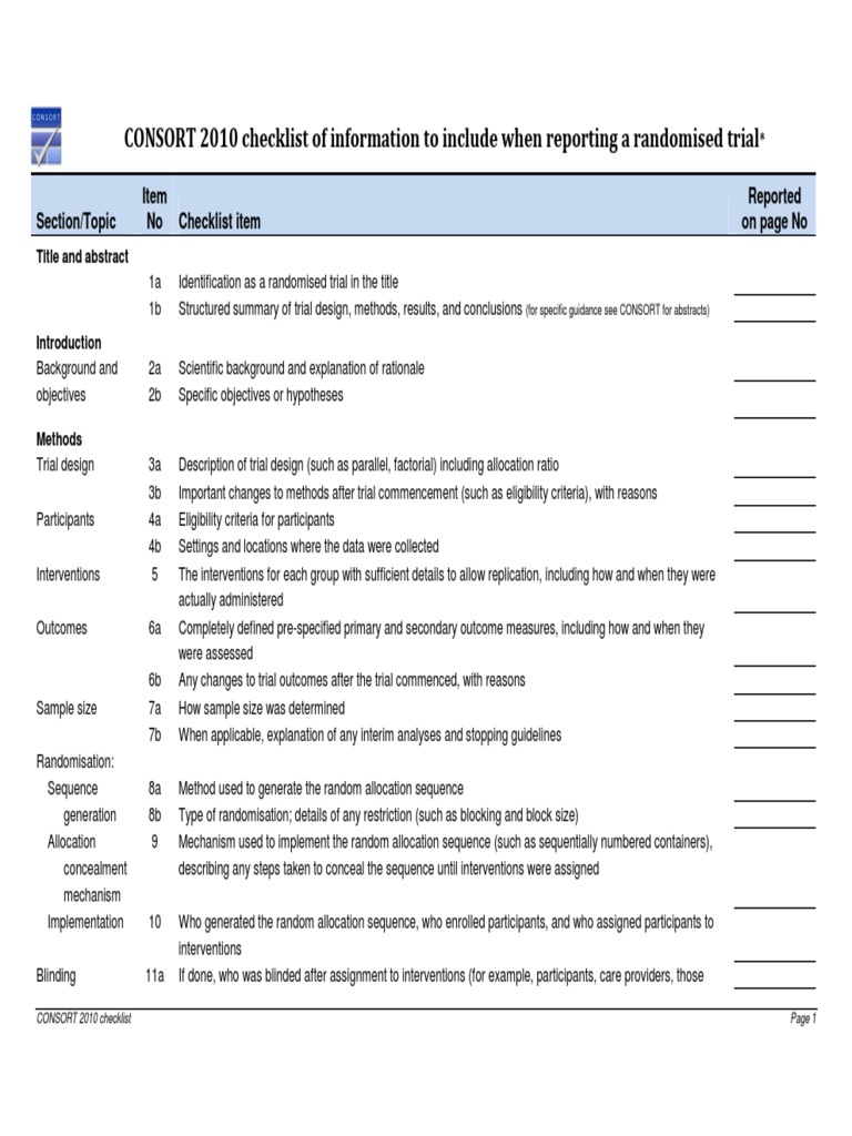 CONSORT 2010 Checklist PDF | PDF | Randomized Controlled Trial | Effect ...