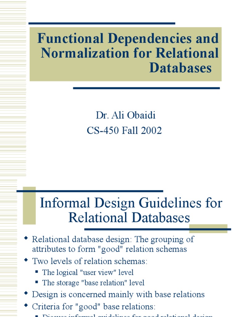 Functional Dependencies and Normalization For Relational Databases | PDF