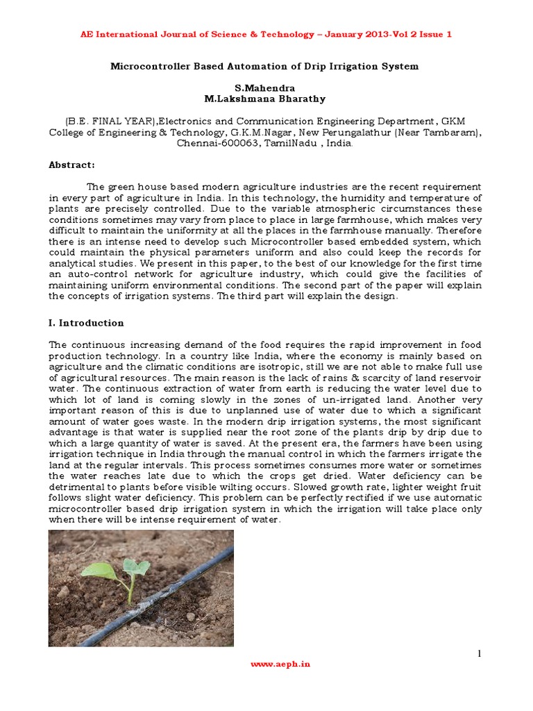 Microcontroller Based Automation of Drip Irrigation System | PDF ...