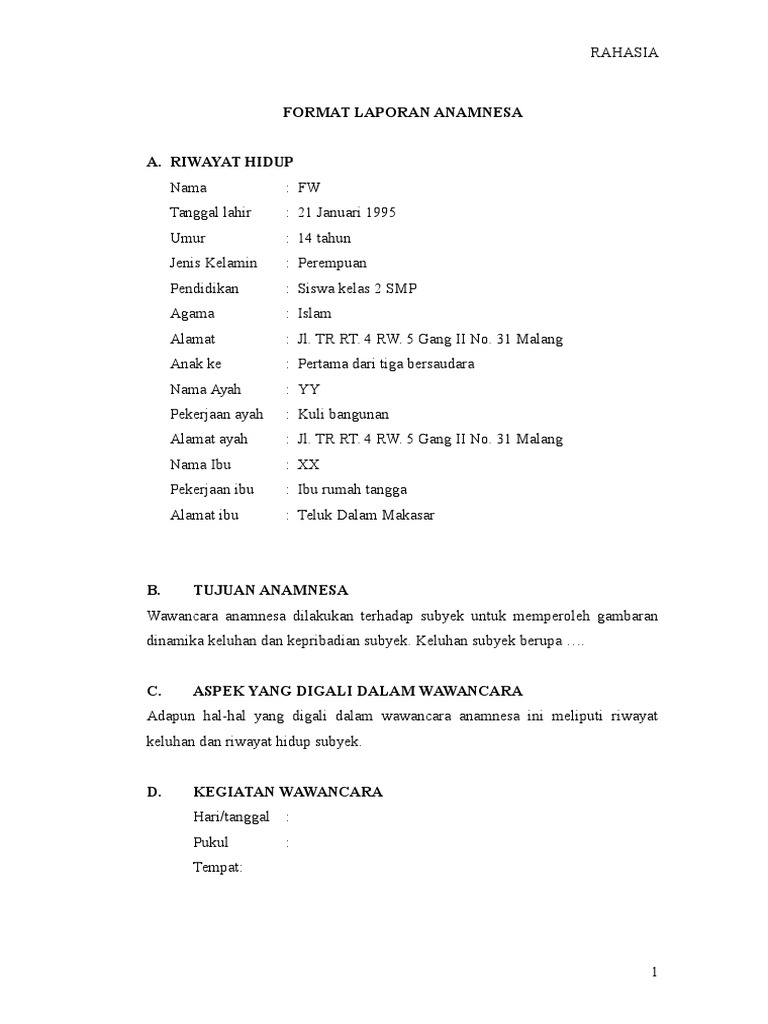Format Laporan Anamnesa | PDF