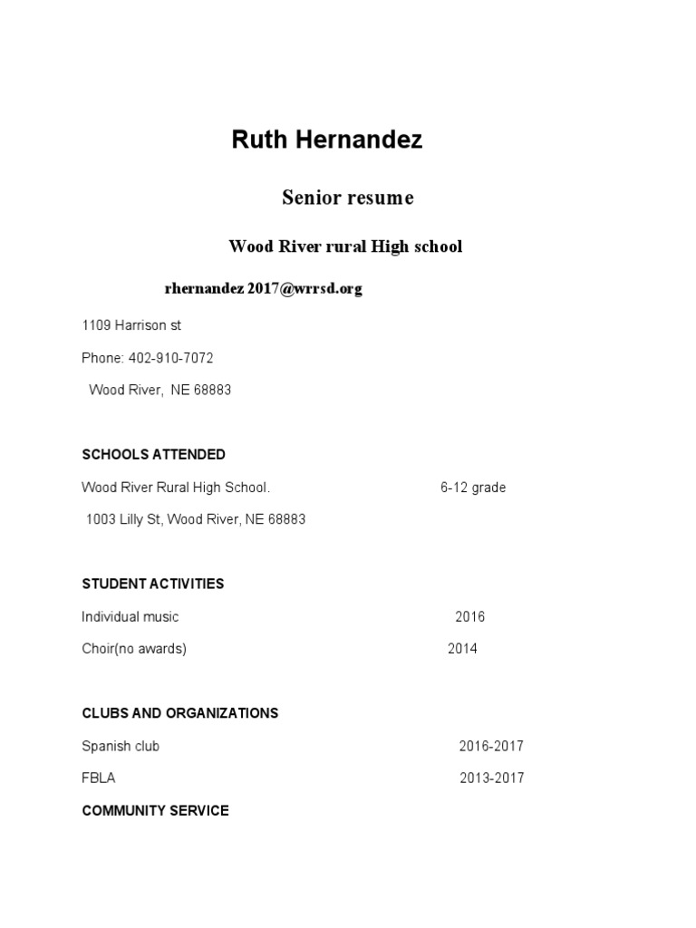 Ruth Hernandez: Senior Resume | PDF | Leisure