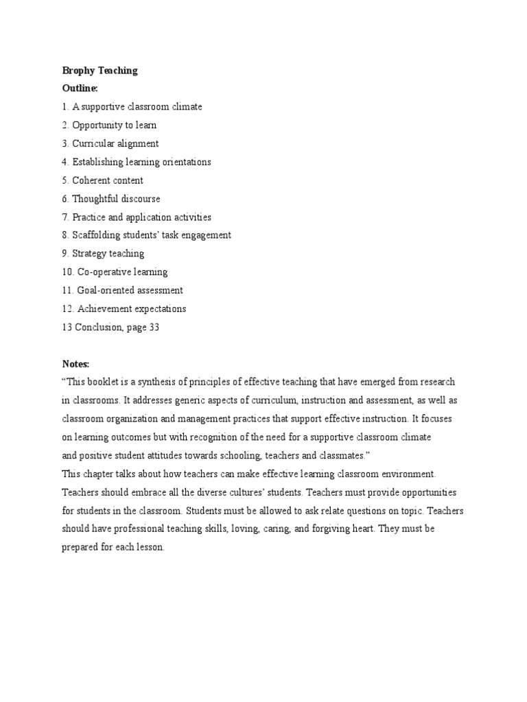Brophy Teaching | PDF | Classroom | Teachers