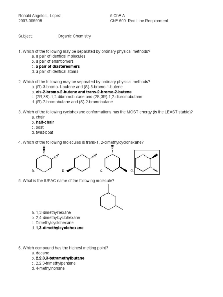 Organic Chemistry Multiple Choice Questions | PDF | Ether | Alcohol
