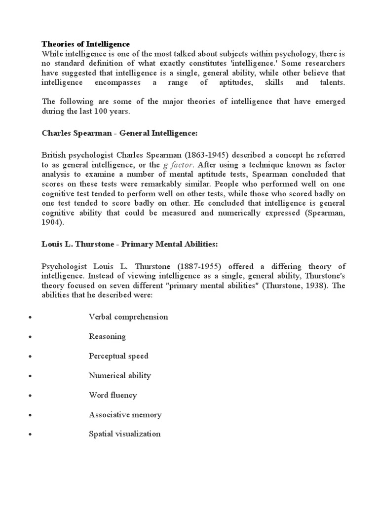 Major Theories of Intelligence | PDF | Intelligence | Mental Processes