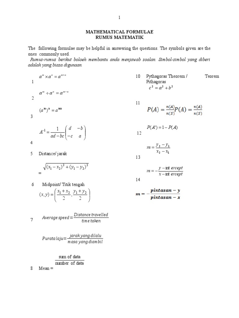 Rumus-Rumus Berikut Boloeh Membantu Anda Menjawab Soalan. Simbol-Simbol ...
