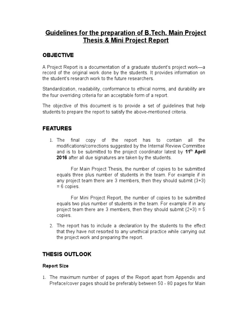 BTech Main & Mini Project Report Guidelines | PDF | Thesis | Paragraph