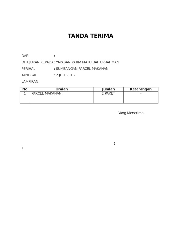 Tanda Terima Parcel | PDF