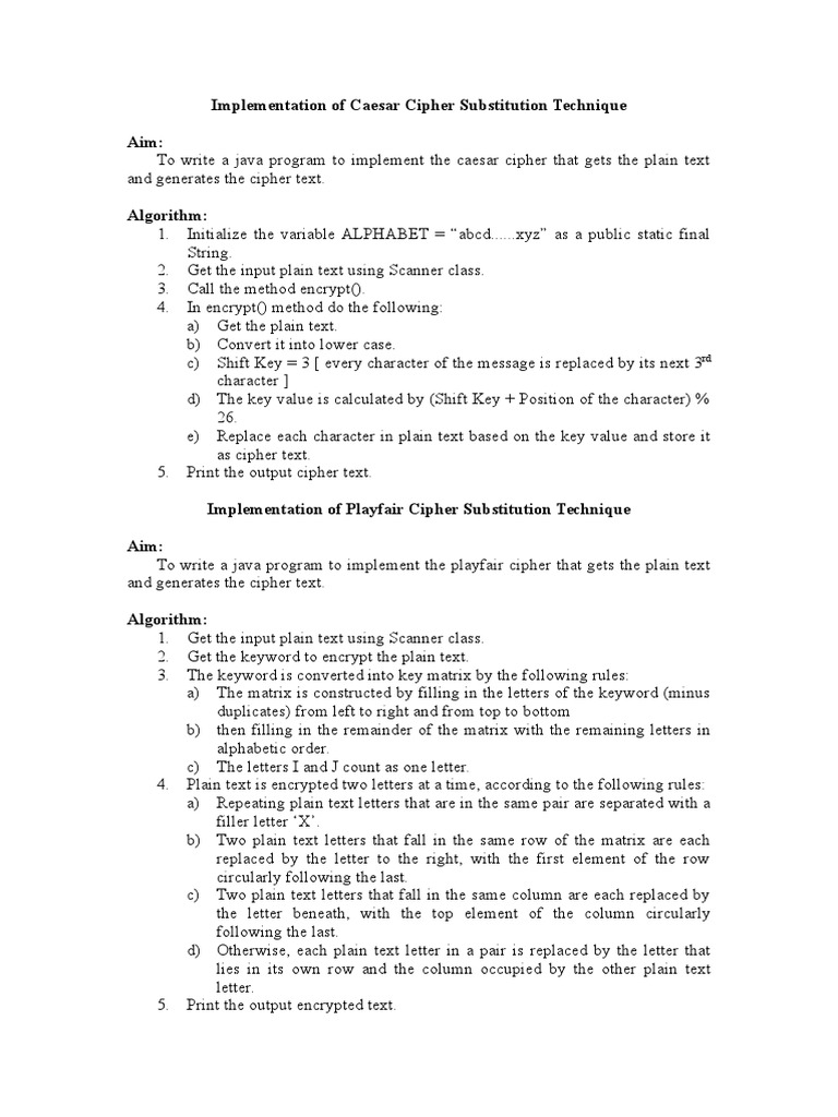 Security Lab Aim and Algorithms | PDF | Cipher | String (Computer Science)