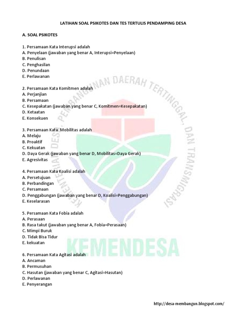 Contoh Soal Tes Tertulis Dan Psikotes Pendamping Desa 2016 - 2 | PDF