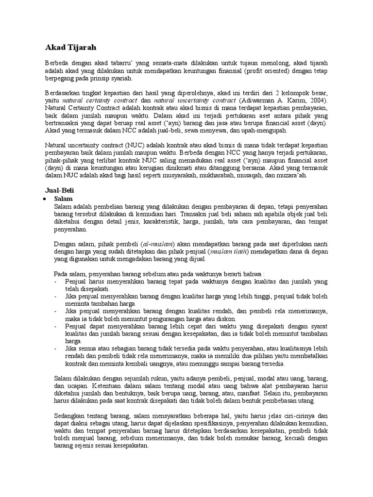 Akad Tijarah: Prinsip dan Jenisnya | PDF