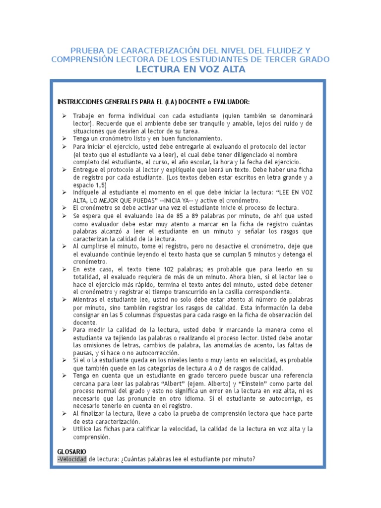 Evaluación de Lectura en Tercer Grado | PDF | Lectura (proceso ...