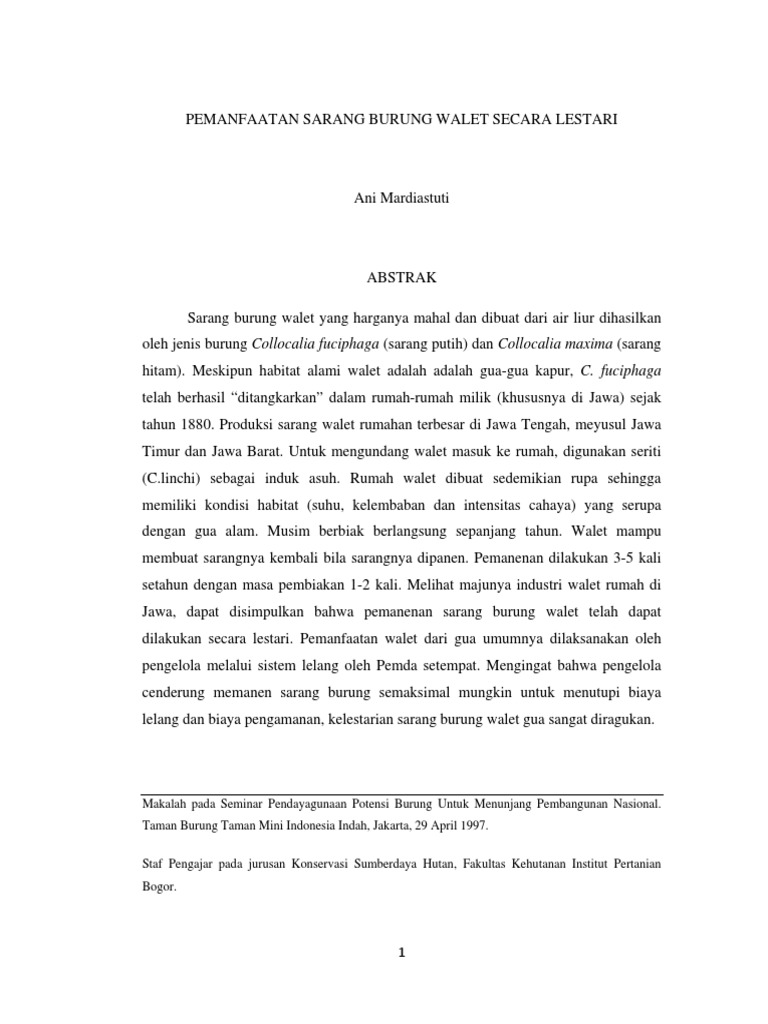 Pemanfaatan Sarang Burung Walet Secara Lestari | PDF