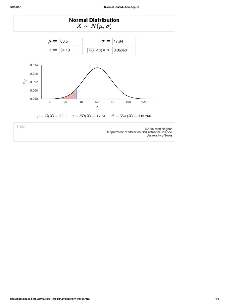 Normal Distribution Applet 2 | PDF | Normal Distribution | Statistical ...