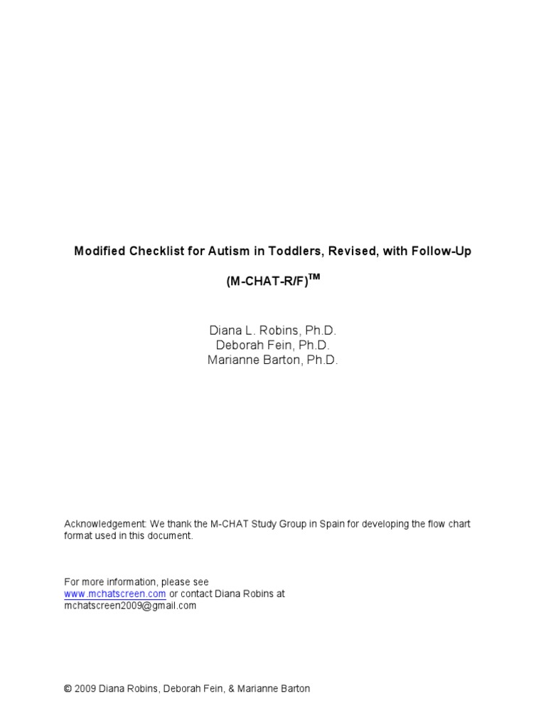 Modified Checklist For Autism in Toddlers, Revised, With Follow-Up (M ...