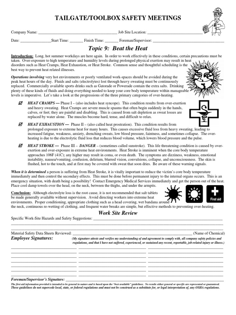 Tailgate/Toolbox Safety Meetings: Topic 9: Beat The Heat | Download ...