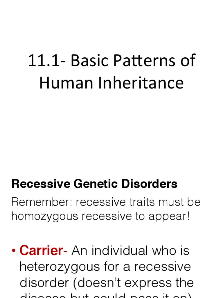 11-1 Basic Patterns of Human Inheritance | PDF | Dominance (Genetics ...