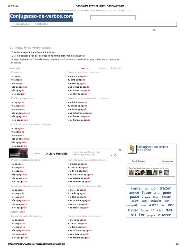 Conjuga o Do Verbo Apagar Conjugar Apagar PDF Tempo Gramatical
