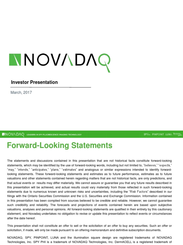 NOVADAQ Corporate Presentation March 2017 | PDF | Medical Imaging | Surgery