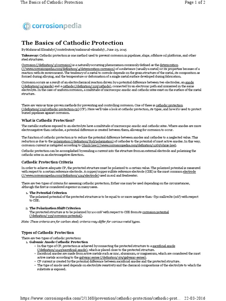 Understanding Cathodic Protection Basics | PDF | Anode | Corrosion
