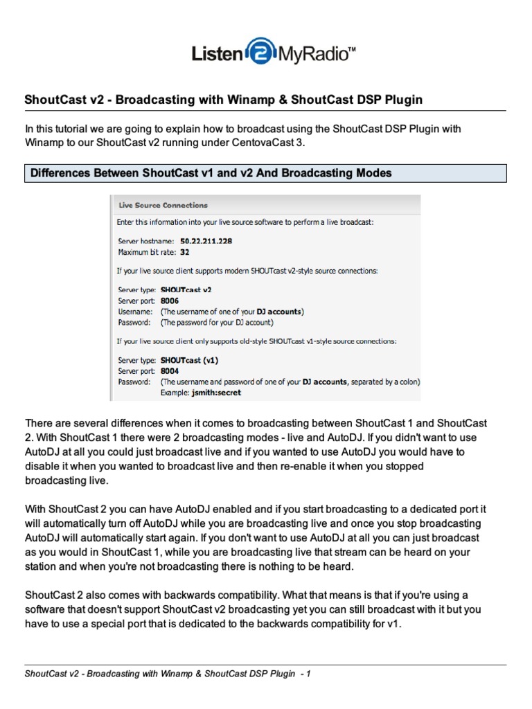 SHOUTcast v2 Guide for Broadcasters | PDF | Software | Digital Technology