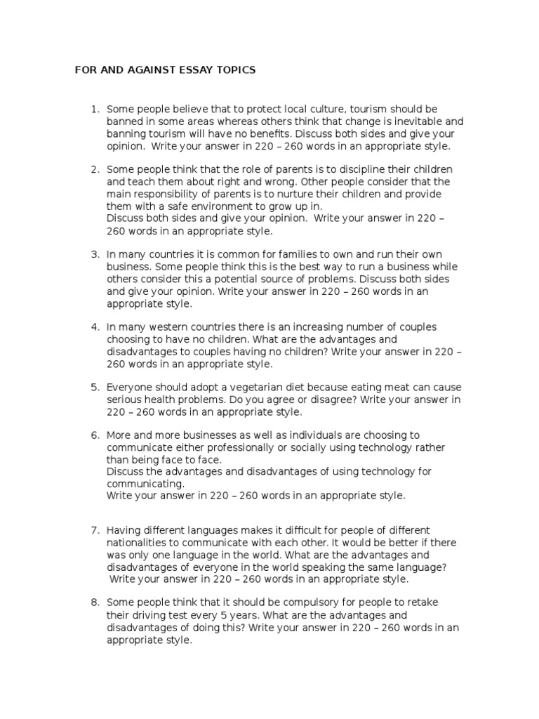 Advanced 1 For and Against Essay Topics | PDF | Essays | Nursing Home Care