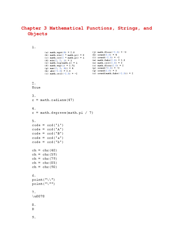 Chapter 3 Mathematical Functions, Strings, and Objects | PDF