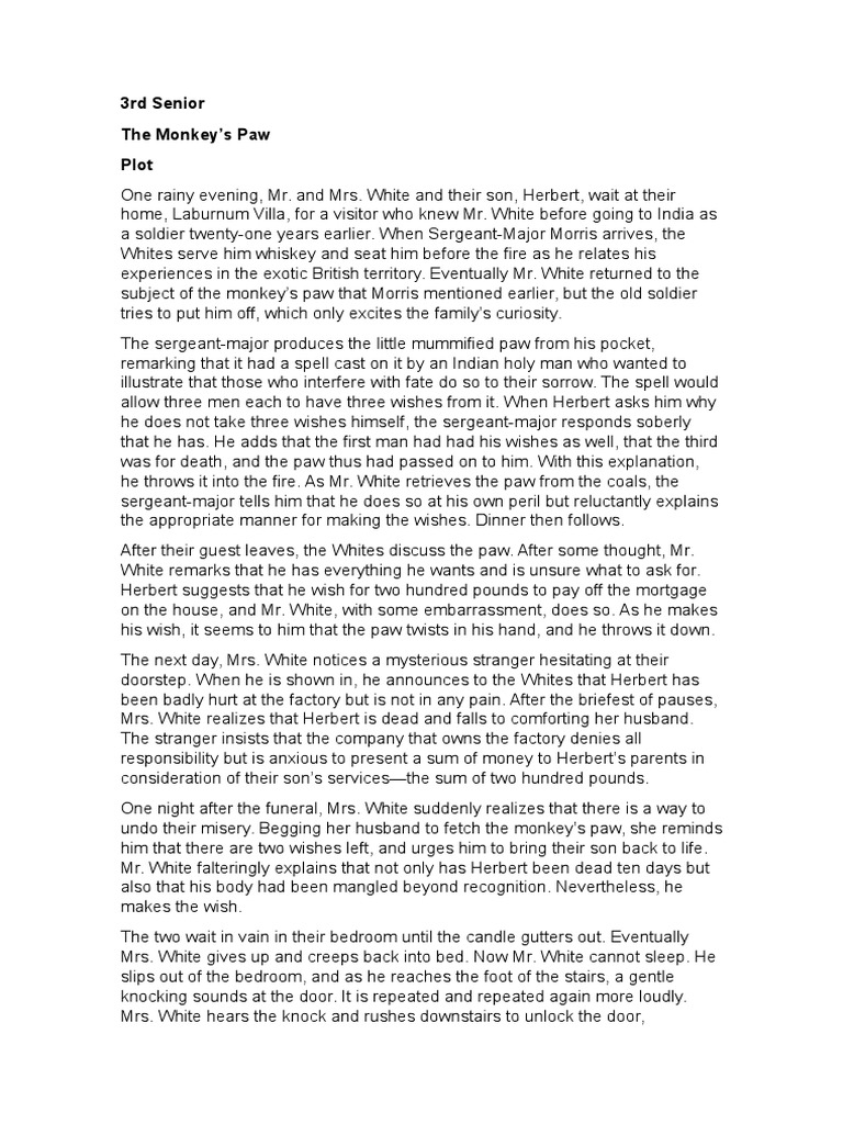 The Monkey's Paw: Summary & Questions | PDF