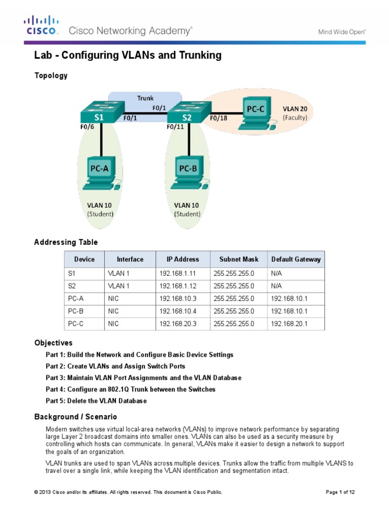 3.2.2.5 Lab Configuring VLANs and Trunking 1 | PDF | Network Switch | Computer Network