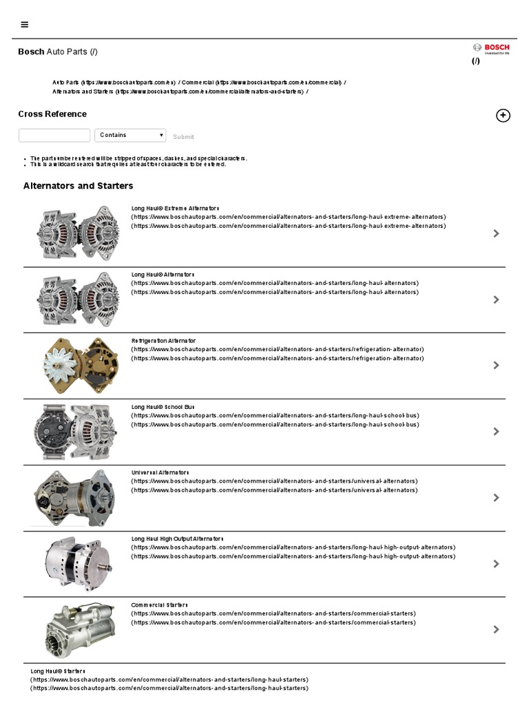 Heavy Duty Alternators and Starters - Bosch Auto Parts | PDF