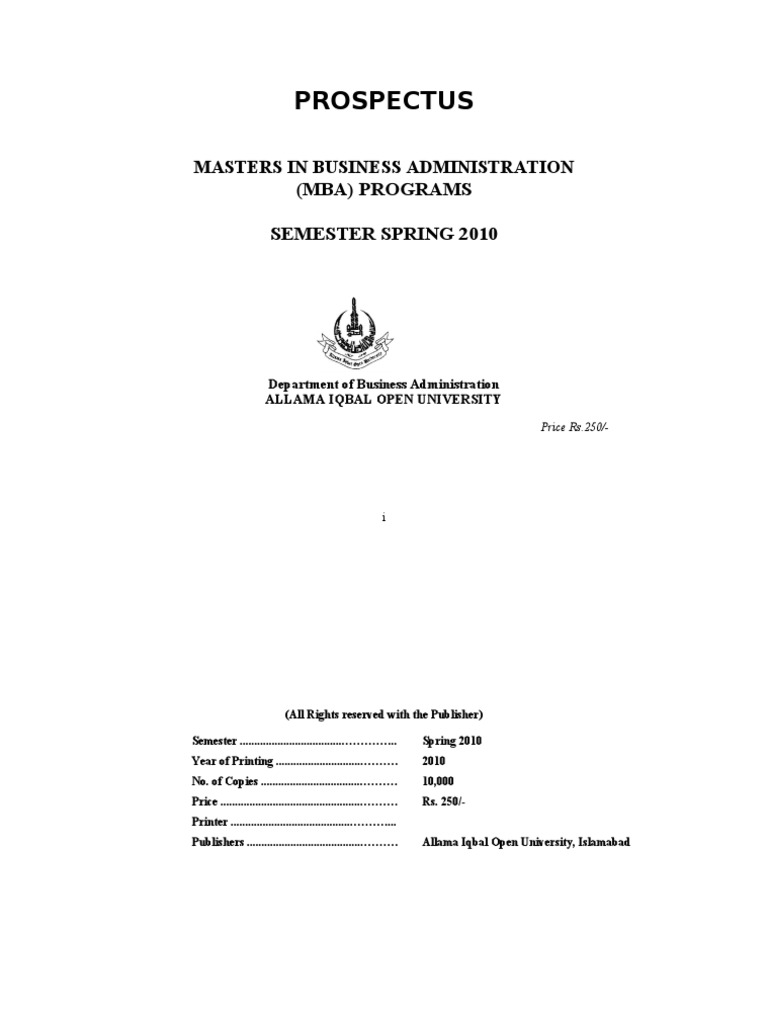 Aiou Mba Prospectus | PDF | Master Of Business Administration ...