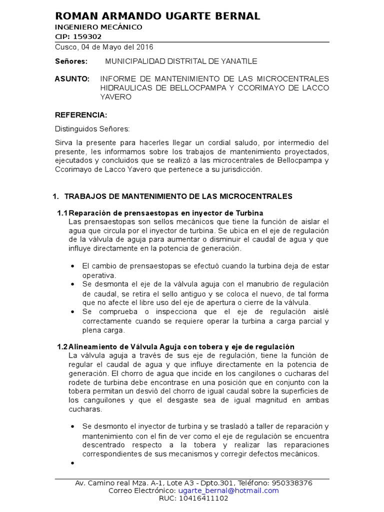 Informe de Mantenimiento - Yanatile | PDF | Turbina | Soldadura