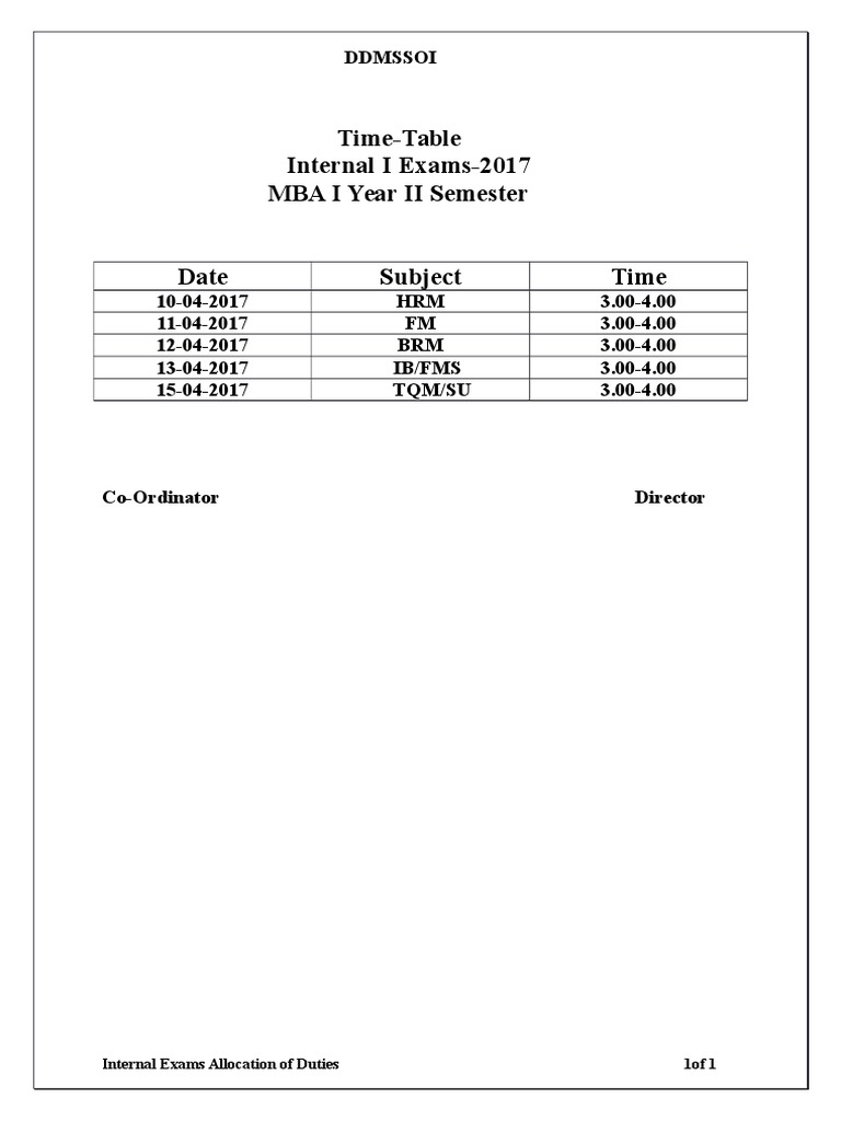 Internal II Sem Timetable Display | PDF