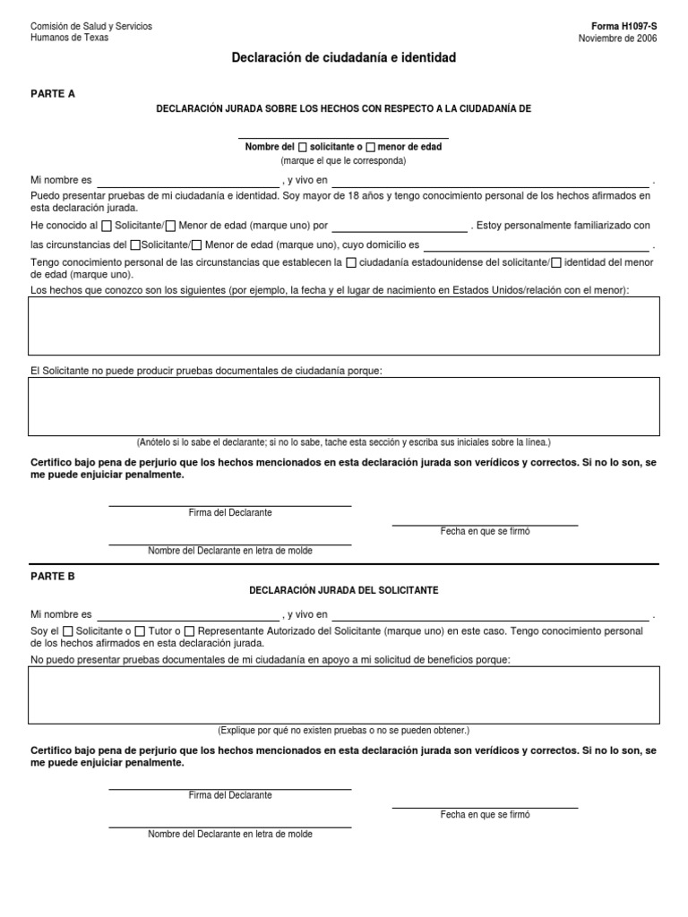 Affidavit For Citizenship - Identity (Spanish) | PDF | Justicia ...