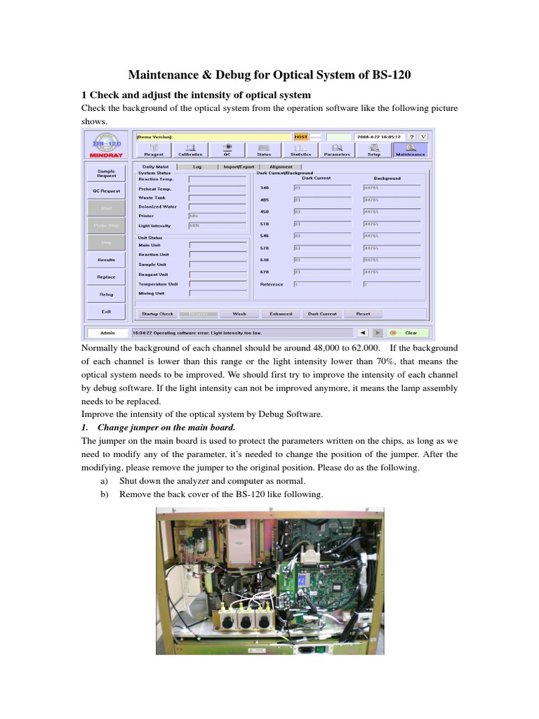 Maintenance - Debug For Optical System of bs-120 (v1.0) PDF | PDF | Debugging | Software