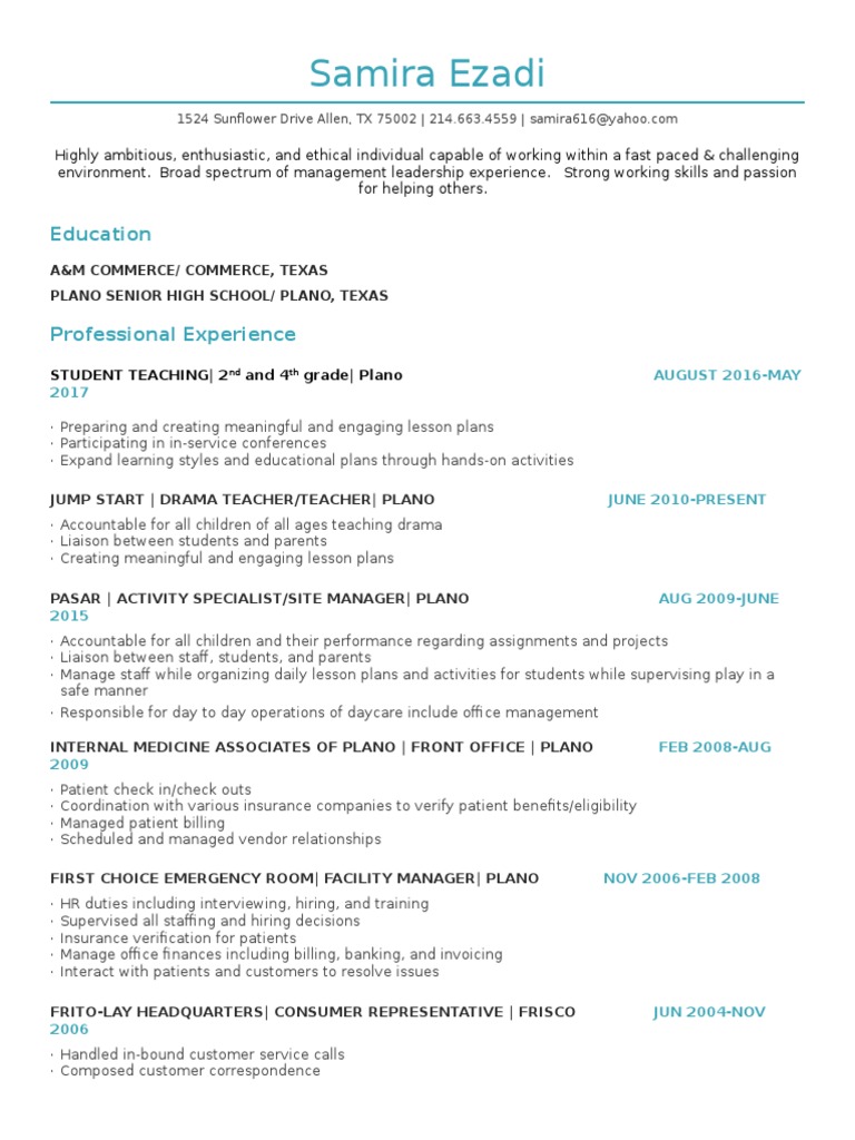 Samira Resume 01 27 17 | PDF | Career & Growth | Business