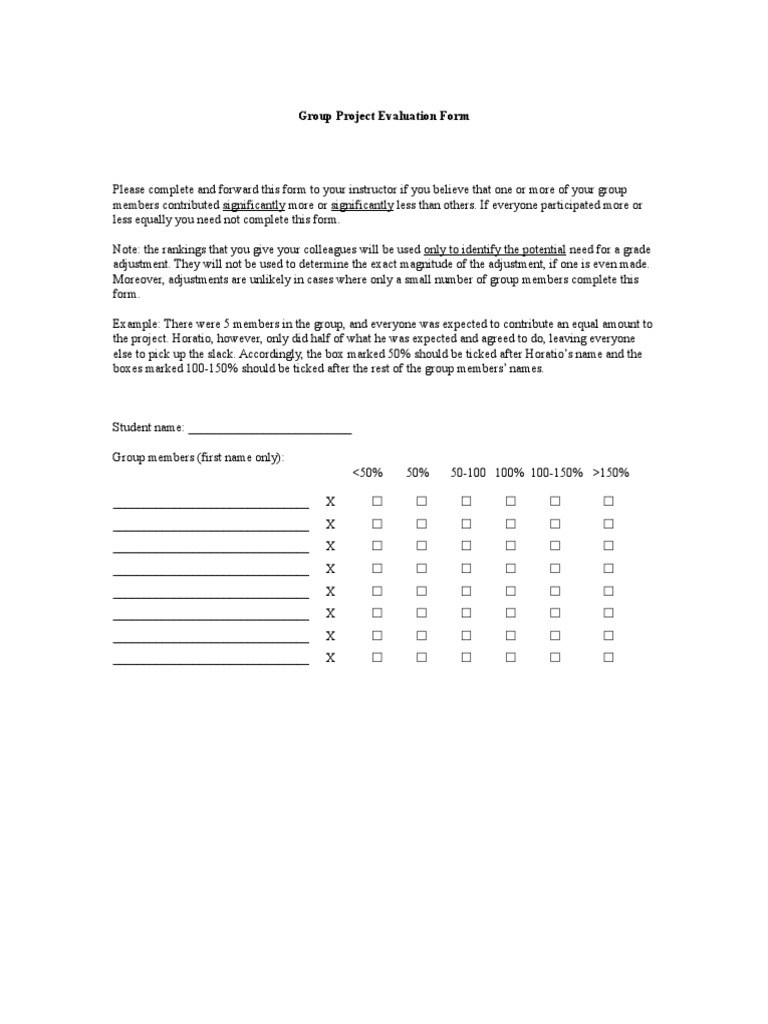 Group Project Evaluation Form | PDF | Career & Growth