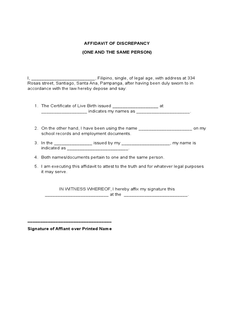 Affidavit of One and The Same Person | PDF