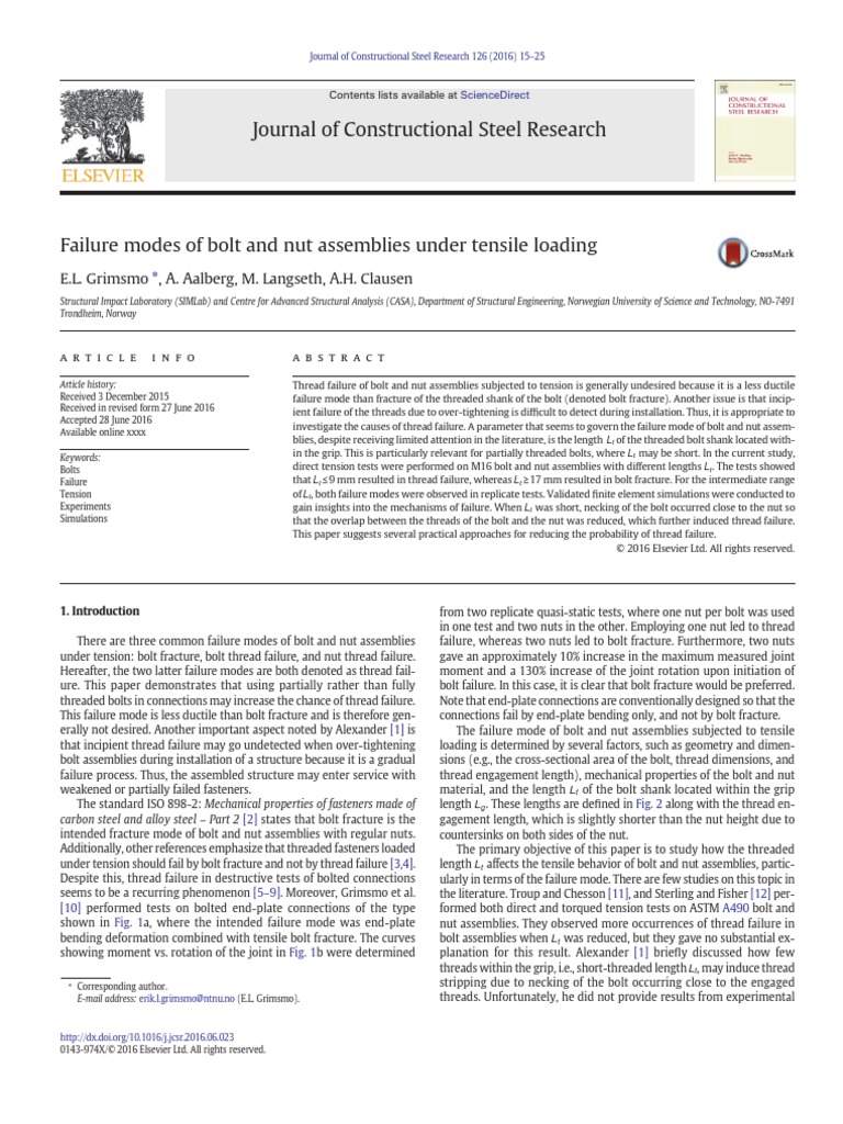 Failure Modes of Bolt and Nut Assemblies Under Tensile Loading | PDF ...